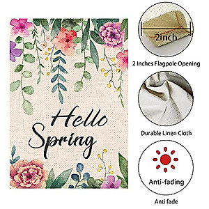 WODISON Hello Spring Garden Flag Floral Small Vertical Banner Double Sided Burlap 12×18 Inch Seasonal Outside Decoration For Outdoor Yard Farmhouse (ONLY FLAG)