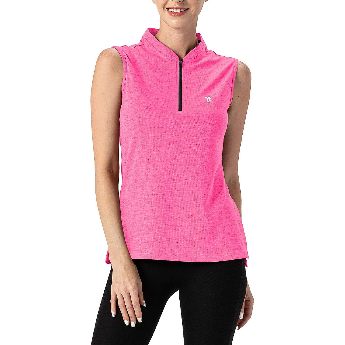TBMPOY Women's UPF 50+ Golf Polo Shirts Sleeveless Zip Up Athletic Tank Tops Quick Dry Rose XL