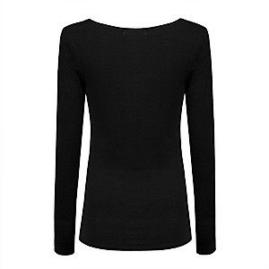OThread & Co. Women's Long Sleeve T-Shirt Scoop Neck Basic Layer Stretchy Shirts (Medium, Black)