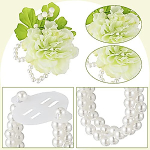 4 Pieces Elastic Pearl Wrist Corsage Bands Wristlets Wedding Corsage Pearl Bracelet Stretch Pearl Wedding Wristband Faux Pearl Bead Corsage Accessories Bracelets for Wedding Party Bride Bridesmaid