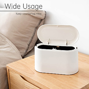MONGTINGLU Mini Trash Can with Lid - Removable Small Garbage Can, Tiny Plastic Trash Bin, Pop Up Countertop Wastebasket, Counter Garbage Lint Bin for Bathroom,Office,Kitchen,Desk,Coffee Table(White)