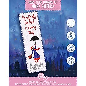 Mary Poppins Cross Stitch Bookmark Kit - DIY Embroidery Gift for Booklovers