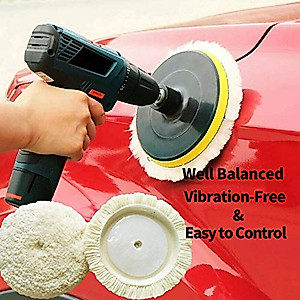 HOFESE Set of 2 Wool Polishing Pads,7inch 100% Natural Wool Hook & Loop Grip Buffing Pad for Compound Cutting & Polishing for Car, Boats, Trucks and Furniture