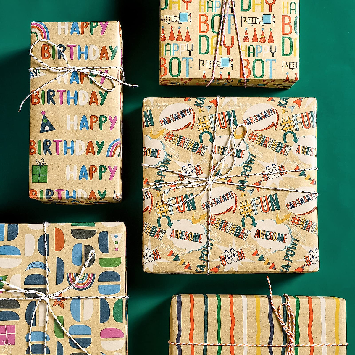 RUSPEPA Wrapping Paper Sheets Birthday Design - 17.5 x 30 inches Each Sheet, Total of 6 Sheets Packed in 1 roll