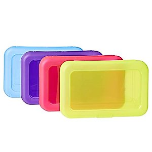 Amazon Basics Pencil Box, Pack of 4, Multi, Solid