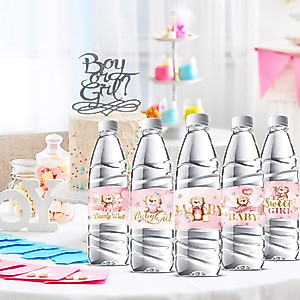 Clabby 39 Pieces Baby Shower Water Bottle Labels Shower Water Bottle Stickers Wrappers Waterproof Baby Shower Labels for Baby Shower Party Decoration (Pink)