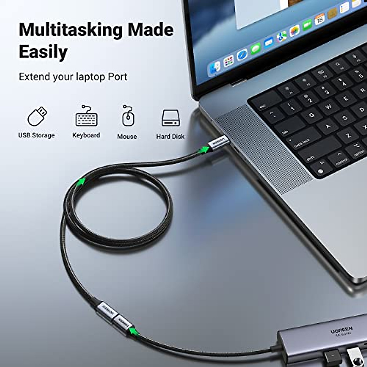 UGREEN USB C Extension Cable 3.3FT, USB C 3.2 Extender Nylon Braided Type C Male to Female Cord 100W Charging 10Gbps Transfer Compatible with Steam Deck, Hubs, MacBook Mini 2023/Pro, iPad, etc