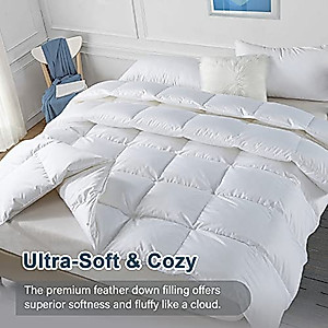 WhatsBedding Feather Down Comforter California King- All Season Luxurious Hotel Collection Bed Comforter - 100% Cotton Cover Medium Warmth Duvet Insert with Corner Tabs - 104x96 Inch