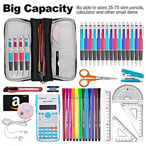 Chelory Big Capacity Pencil Case Large Storage Pencil Bag Pouch 3 Compartment Stationery Pen Cases Holder for Boys Grils Middle High College School Teen Adults Office Organizer Gifts, Black