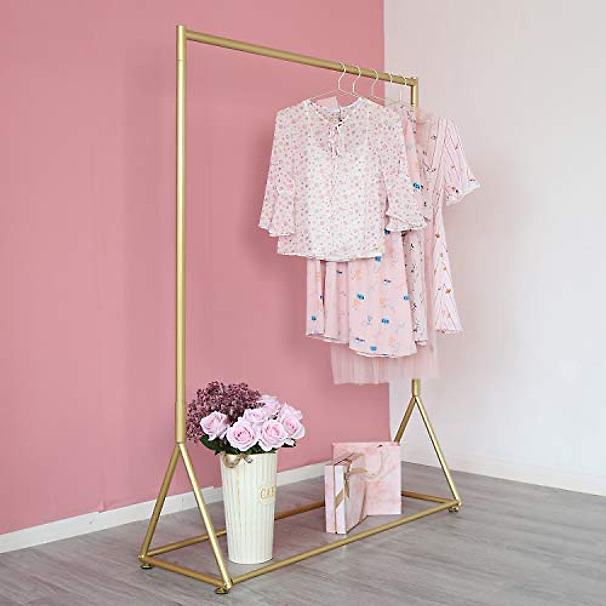 IronFashion Gold Clothing Rack, Boutique Display Clothes Rack with Wheels, Modern Garment Rack for Retail Use (47.24" L)