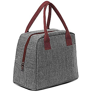 DIIG Lunch Bag for Women, Large Reusable Insulated Lunch Box for Work, Adult Foldable Tote for Office, Freezable Bag with Pocket, Gray/Floral/Flower/Flamingo Printing (Gray)