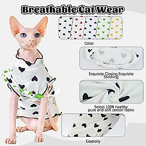 DENTRUN Heart Pattern Sphynx Hairless Cats Shirt, Kitten T-Shirts with Perlin Sleeves, Breathable Cat Wear Cute Sweater Adorable Hairless Cat's Clothes Vest Pajamas Jumpsuit