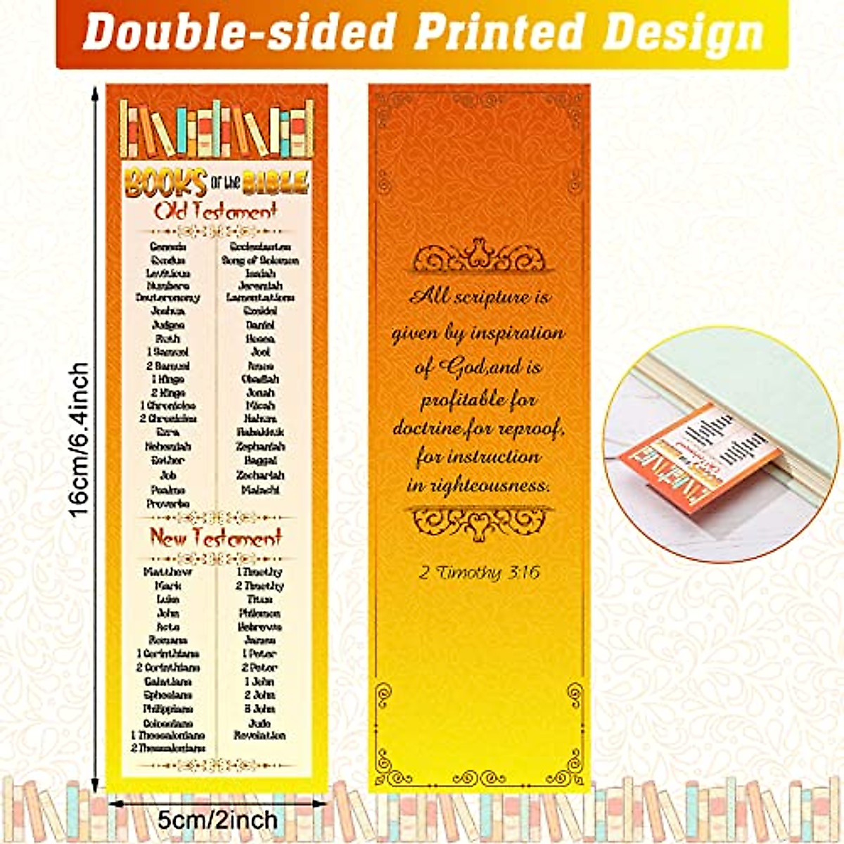 Pack of 60 Books of The Bible Bookmarks Christian Inspirational Bible Bookmark Religious Bookmarks for Readers, Kids, Teens, Men or Women Home Classroom Office Supplies, 2 x 6.5 Inches