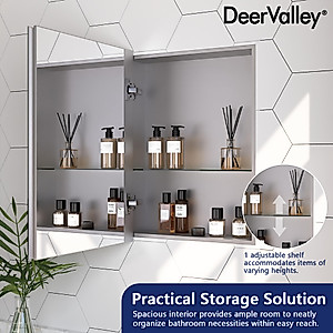 Deer Valley Medicine Cabinet with Mirrors, 15" x 19" Recessed Vanity Mirror for Bathroom, Wall Cabinet with Double Sided Mirror Frameless Rectangle, Adjustable Glass Shelves