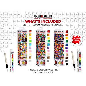 Pix Brix Pixel Art Puzzle Bricks Bundle - 4,500 Piece Pixel Art Kit, Mixed 32 Color Palette (Light, Medium, Dark) - Interlocking Building Bricks, Create 2D and 3D Builds - Stem Toys, Ages 6 Plus
