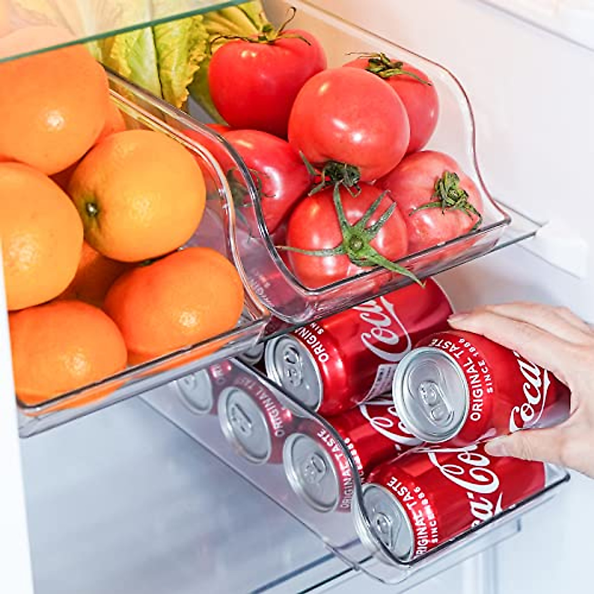 Puricon 1 Pack Refrigerator Organizer Bins Can Dispenser Storage Holder, Soda Beverage Canned Food Container Bin Clear Plastic Pantry Storage Rack for Fridge Kitchen Countertops Cabinets -Standard Can