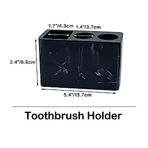 5 Piece Complete Bathroom Accessories Set - Electric Toothbrush Holder, 16.9 oz Dispenser for Liquid Soap or Lotion, Soap Dish, 2 Tumblers, Made of Marble Pattern Resin (Classic Black)