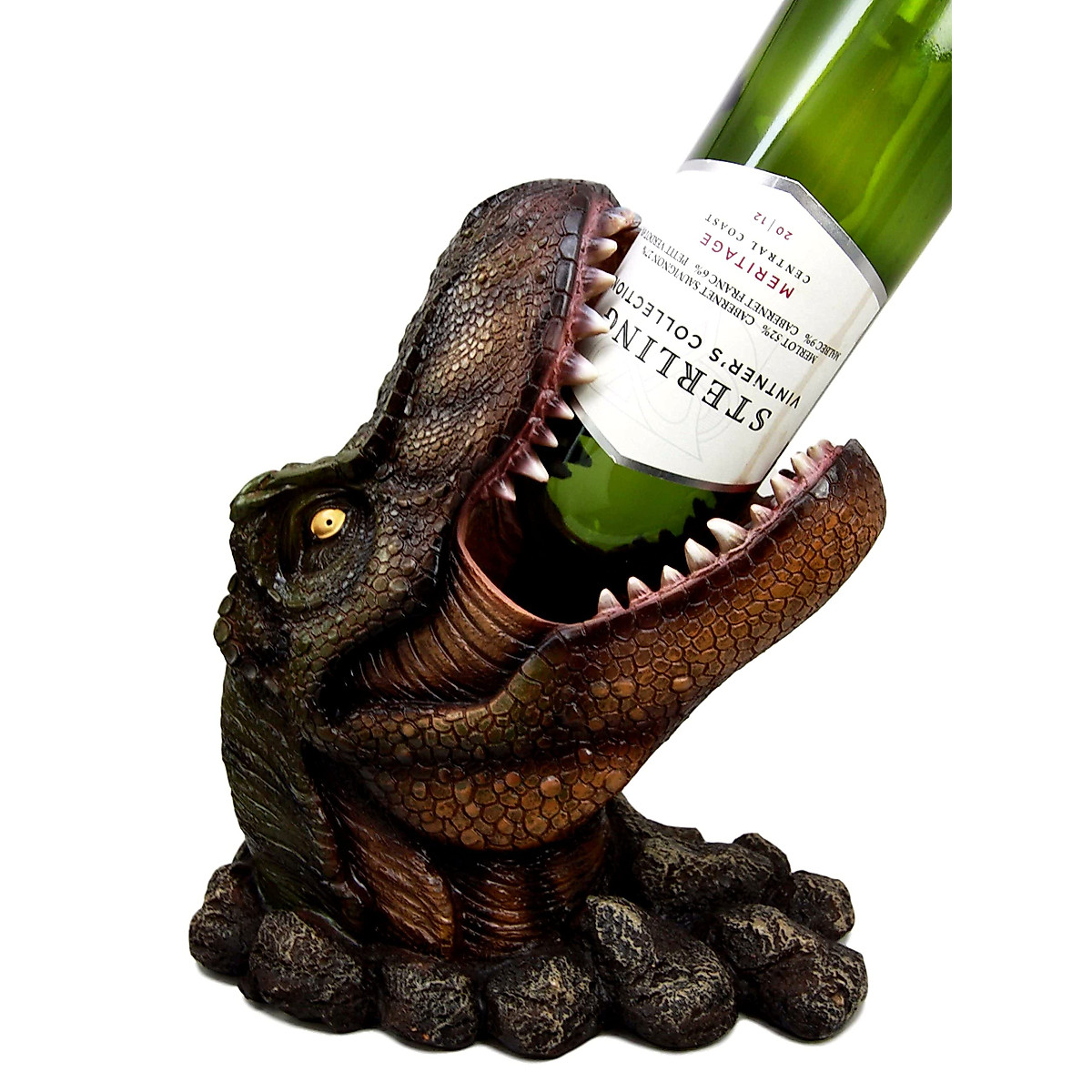 Ebros Large Prehistoric Dinosaur T-Rex Head Wine Bottle Holder 10.75" Tall Caddy Figurine Jurassic Era Trex Statue Kitchen and Dining Decor Party Hosting Prop Tyrannosaurus Rex Dinosaurs