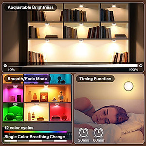 Puck Lights, Cadrim 13 Colors Changeable LED Puck lightings Battery Powered Dimmable Under Cabinet Lights, Battery Powered Under Counter Lights with 2 Wireless Remote Controls for Kitchen(6 Pack)