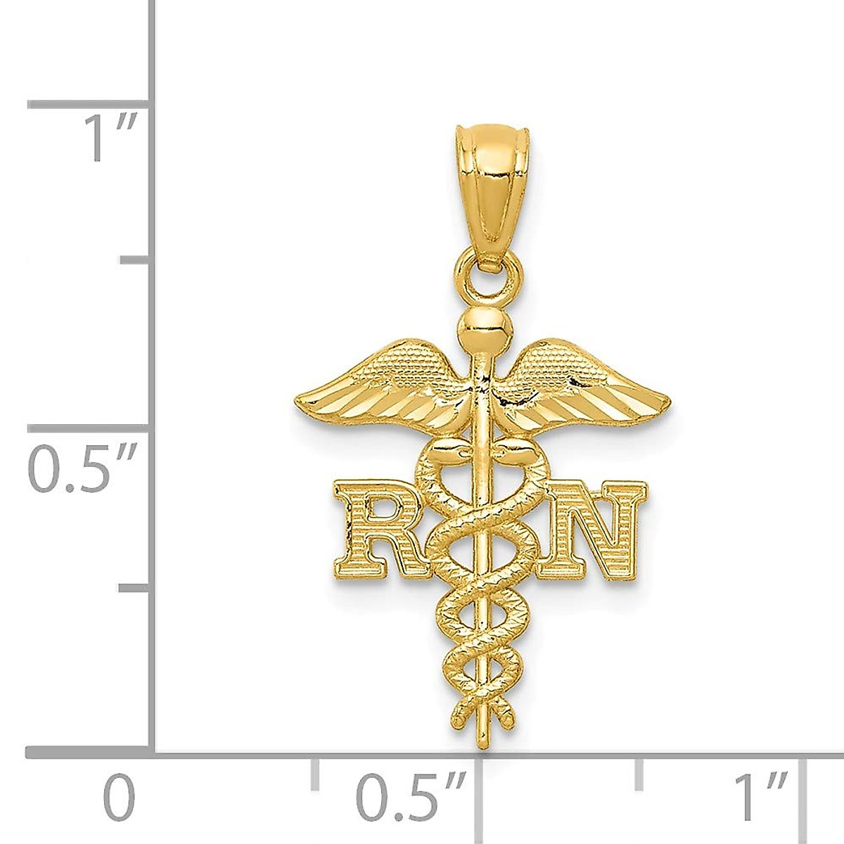 Solid 14k Yellow Gold Diamond-cut RN Registered Nurse Nurse Pendant Charm 24mm