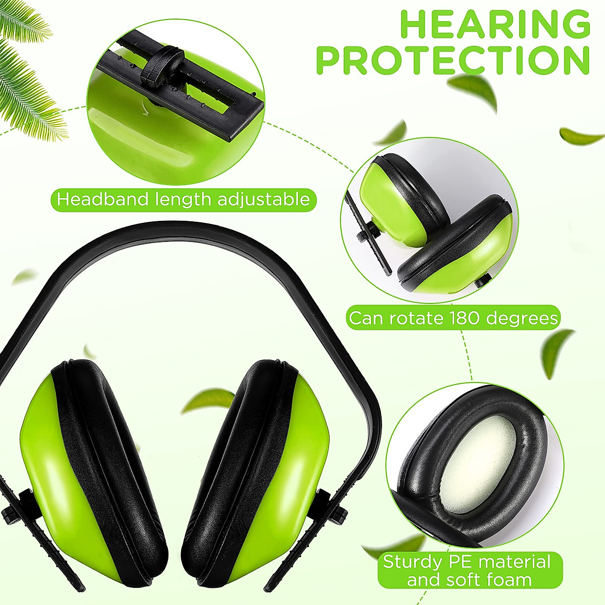 Maitys 6 Pcs Soundproof Earmuffs Hearing Protection Headphones Adjustable Padded Defender Noise Reduction Earplug for Kids (Green)