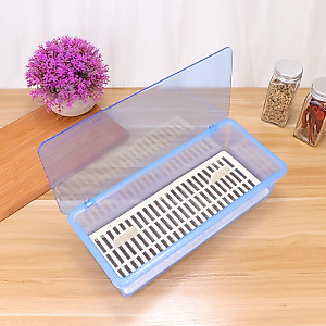 Cabilock Cutlery Flatware Plastic Tray Kitchen Organizers with Lid Kitchen Cutlery and Utensil Drawer Organizer- proof Fork Utensil Storage Container (Blue) Utensil Storage Container