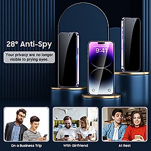 UniqueMe [2+2+1 Pack for iPhone 14 Pro Max 6.7 inch Privacy Screen Protector, Camera Lens Protector with Installation Frame, Tempered Glass Film [Anti-Spy][8K Ultra HD] Anti-Blue Light Eye Protection