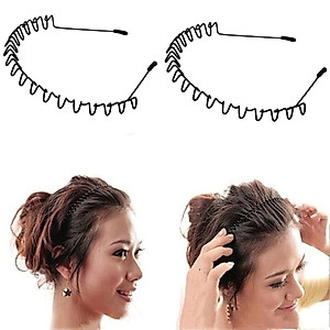 Yoozzeey 2 Pieces Metal Hair Bands, Unisex Black Wavy Spring Sports Headband Nonslip Fashion Headbands for Men Women