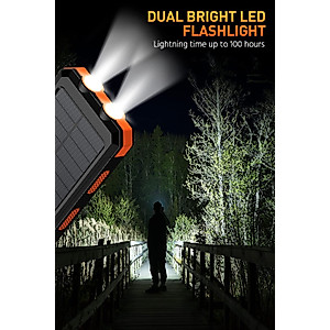 Mregb Power Bank,Solar Charger,36800mAh 5V3.1A QC 3.0 Dual 2 USB Port Built-in Powerful Flashlight IPX7 Waterproof Dustproof Shockproof(Deep Orange)