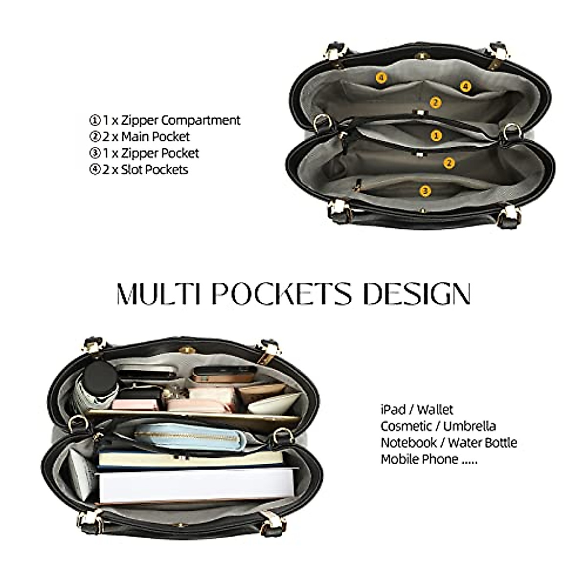 KouLi Buir Hobo Bags for Women Large PU Leather Purses and Handbags Shoulder Bags Ladies Crossbody Bags Top Handle Tote Bag (Black)