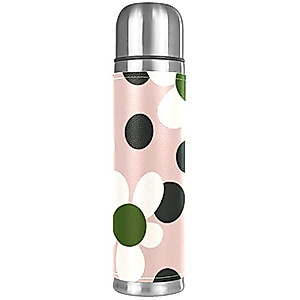 Stainless Steel Leather Vacuum Insulated Mug Flowers Thermos Water Bottle for Hot and Cold Drinks Kids Adults 16 Oz