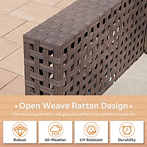 Trumbeak 7 Pieces Patio Fuiniture Set Wicker Outdoor Sectional Sofa,All Weather Brown PE Rattan Outdoor Conversation Set w/Thick Cushions and Glass Coffee Table,Sand