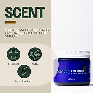 Pur O3 Fully Ozonated Coconut Oil - Pure, Natural, Organic Coconut Ozonated Oil - Coconut Oil Skin Care from Ozontate, Oxygenated Coconut Oil - Ozone Oil in a Glass Jar, 2 oz