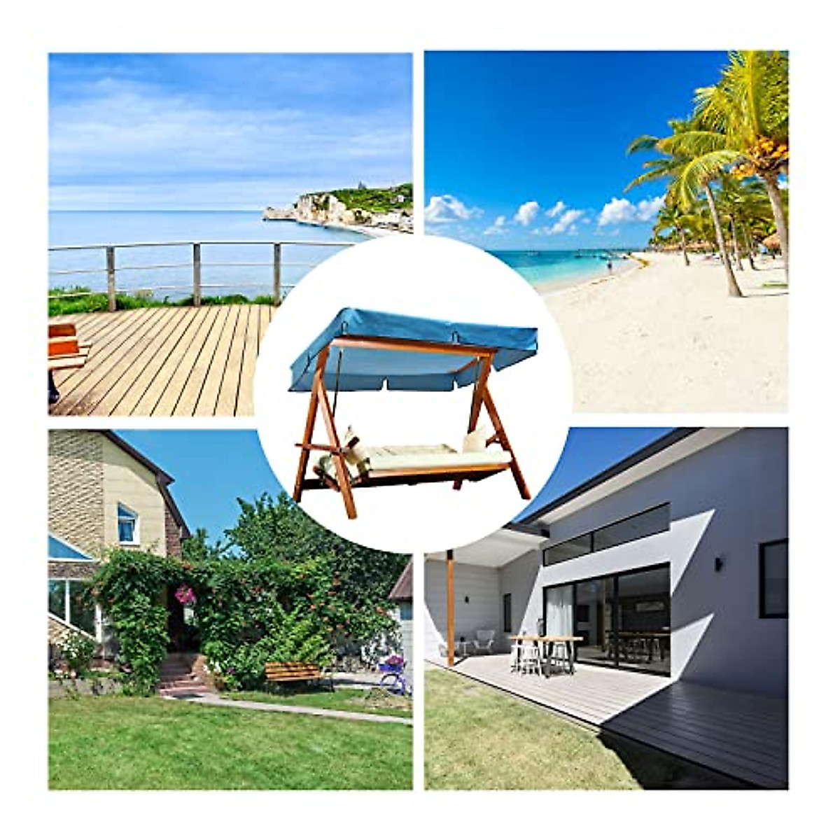 GWOKWAI Outdoor Swing Canopy Replacement, Waterproof Replacement Canopy Porch Top Cover Sunshade Chair Canopy Cover Shades for Outdoor Patio Garden Beach Pool Seat (Blue, XS:142 * 120 * 18CM)