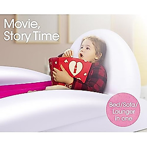 J&JOO Inflatable Toddler Travel Bed with Safety Bumpers & Backrest, Portable Kids Air Mattress for Travel, Camping or Hotels, Includes High Speed Pump, Pink, (Pink)