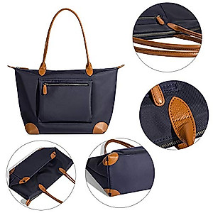 Tote Bag For Women Large Lightweight Leather Nylon Work Shoulder Bag And Foldable Travel Purse Blue