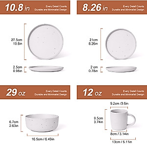 MTLWTL Dinnerware Sets, Dish Set for 4, 16 pieces Ceramic Plates and Bowls Set with Mugs, Microwave, Oven & Dishwasher Safe, White Speckled