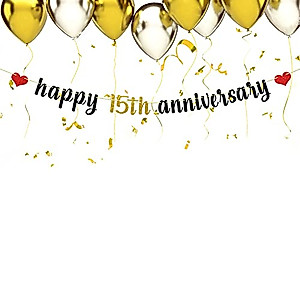 Maicaiffe Happy 15th Anniversary Banner - for 15th Wedding Anniversary / 15th Anniversary Party / 15th Birthday Party Decorations (15th)