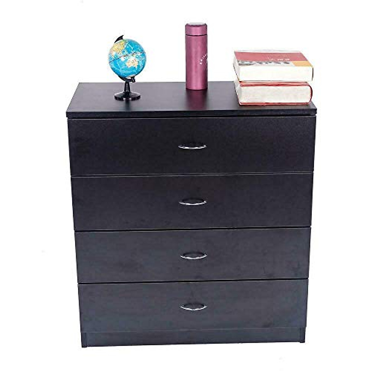 A Perfect Home Office Decoration MDF Wood, Fine Workmanship Black 4 Drawer Chest Dresser Clothes Storage Bedroom Furniture Cabinet Family Room Bedroom Living Room Beautiful Appearance