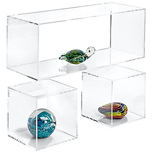 Red Co. Crystal Clear Acrylic Floating Storage 4 Sided Wall Shelves - Bathroom Shelf, Makeup Cosmetics Display Organizer Rack | Set of 3