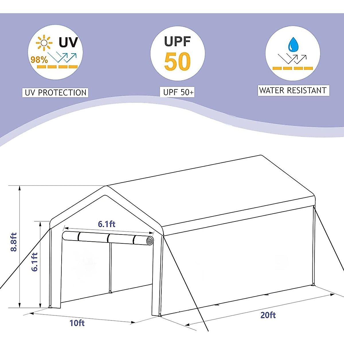 LVUYOYO Carport, 10x20 ft Heavy Duty Carport Car Canopy, Portable Garage Party Tent, Garage Shelter Boat Party Tent Shed with Removable Sidewalls and Zipper Doors for Car, Truck, SUV, Party