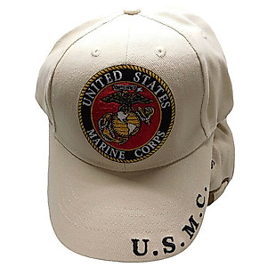 US United States Marine Corps U.S.M.C. Round Emblem Logo Khaki Adjustable Embroidered Cotton Hat Cap - Officially Licensed