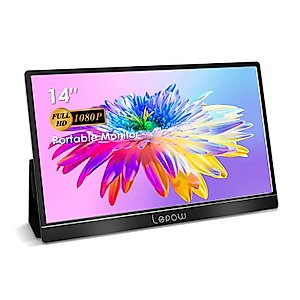 Portable Monitor - Lepow 14'' FHD Laptop Display IPS 1080P Ultra-Slim Type-C & HDMI Second Screen, Dual Speakers, External Gaming Monitor for Laptops PCs Phones Switch PS4/3 Xbox