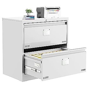 kingwolfox Lateral File Cabinet with Lock, 2 Drawers Large Metal Filing Cabinet, Home Office Lockable File Storage Cabinet for Hanging Legal/Letter A4/F4 Size.