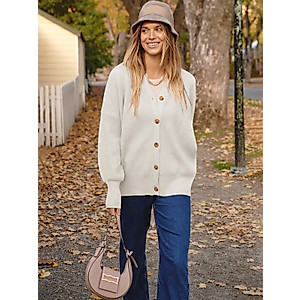 ANRABESS Women's Cardigan 2024 Trendy Open Front Oversized Button Lightweight Sweaters Loose Knit Cardigans Fall Outfits White Small