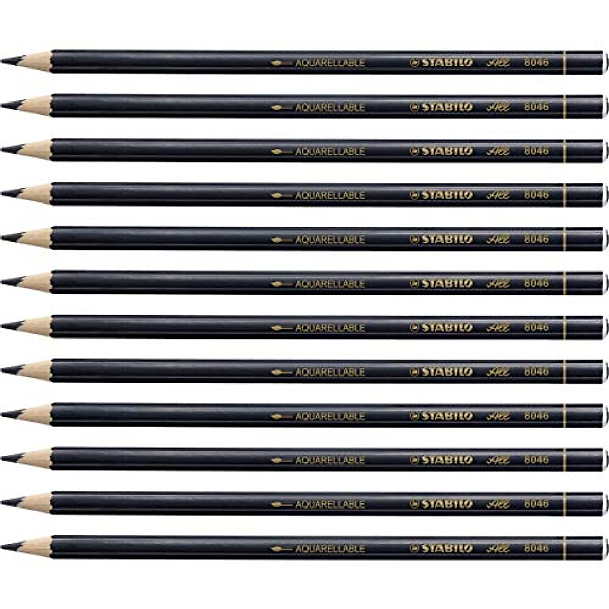 Stabilo 8046 All Coloured Pencil Crayons for Almost All Surfaces, 3.3 mm, Black, Pack of 12