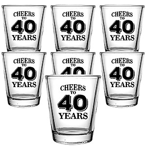 Veracco Cheers To 40 Years Shot Glasses Birthday Gift For Someone Who Loves Drinking Bachelor 40th Funny Party Favors Fourty and Fabulous (Clear, Glass)