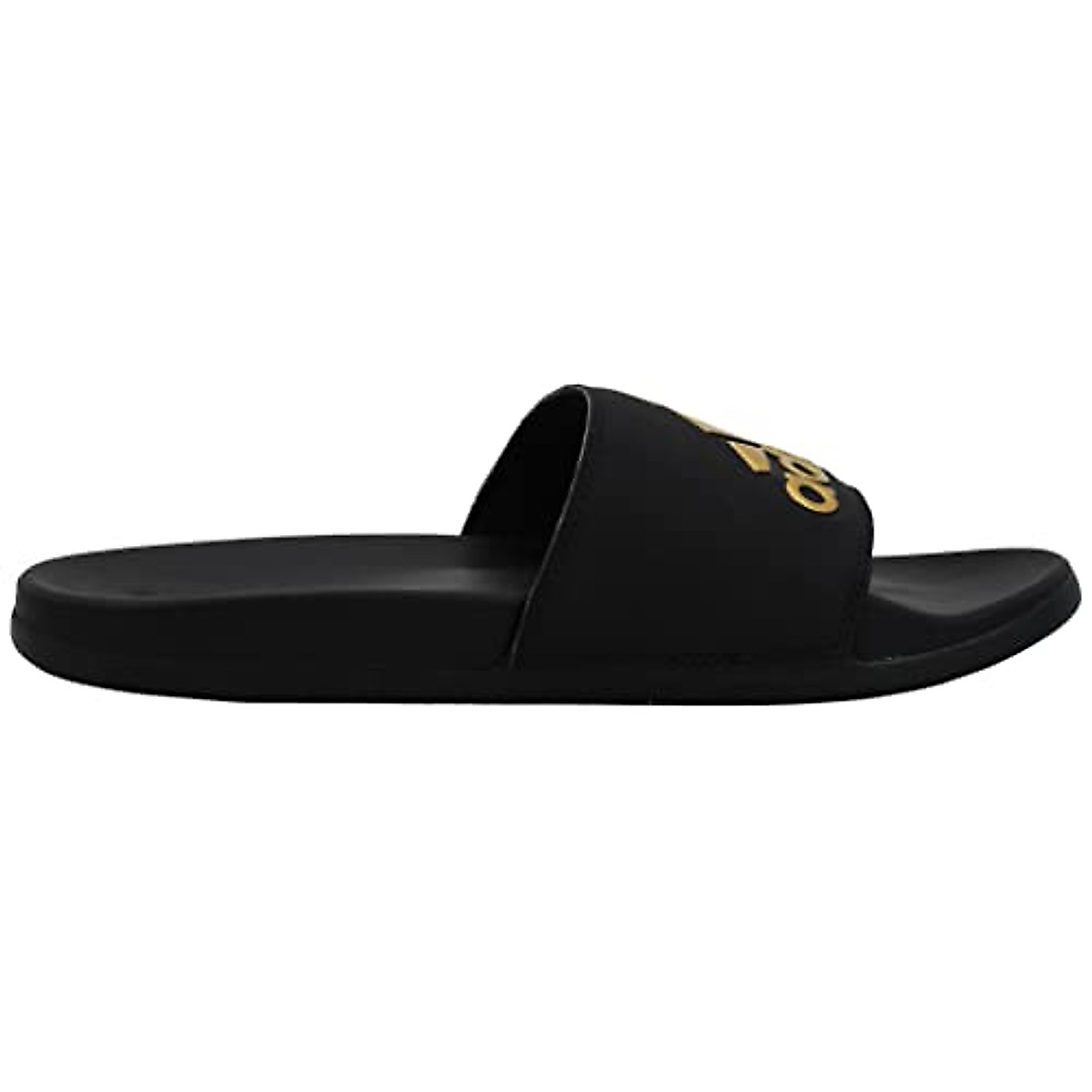 adidas Women's Adilette Comfort Slides, Core Black/Gold Metallic/Core Black, 6