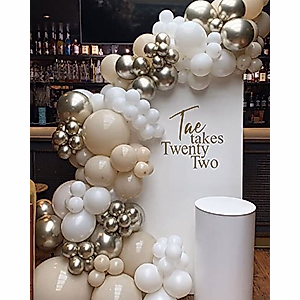 Enanal 150pcs Sand White Balloon Garland Arch Kit, Sand White and Chrome Champagne Gold Balloons for Birthday Wedding Engagement Baby Shower Boho Party Decorations (Sand White)
