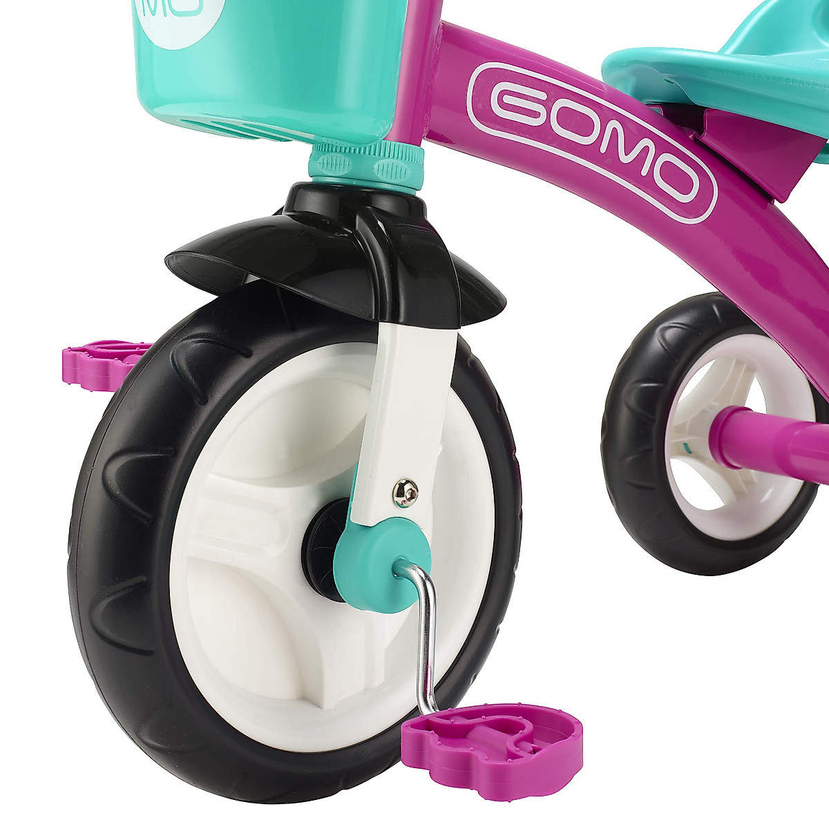 GOMO Kids Tricycles for 1-6 Year Olds, Big Wheels Toddler Bike with Push Handle (Pink/Teal)